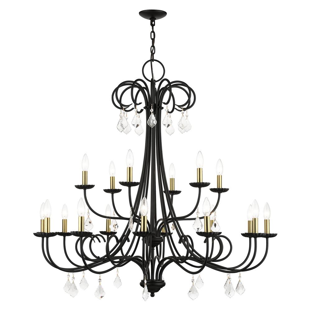 18 Light Black Extra Large Chandelier with Antique Brass Finish Accents ...